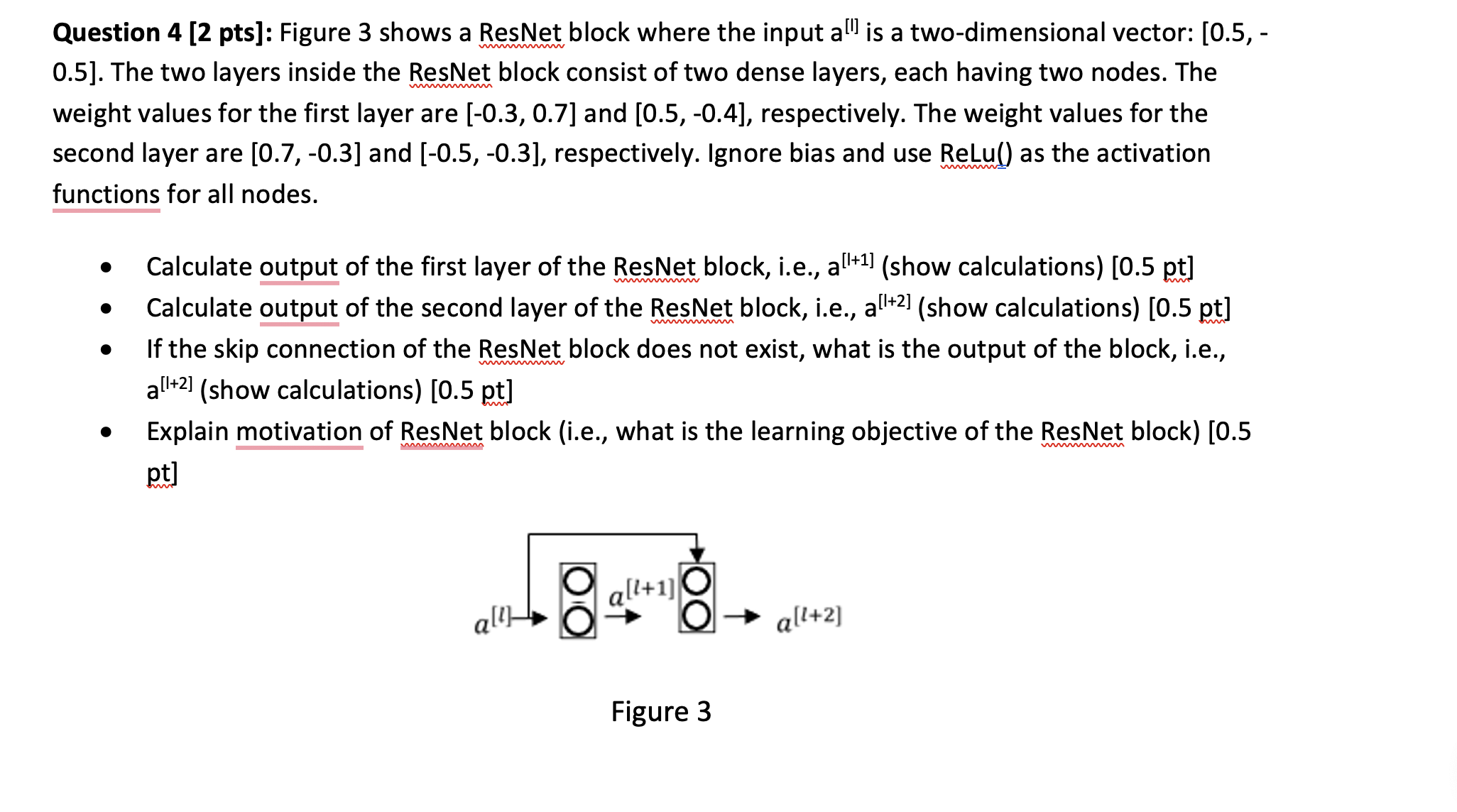 Solved Question 4 [2 pts]: Figure 3 shows a ResNet block | Chegg.com