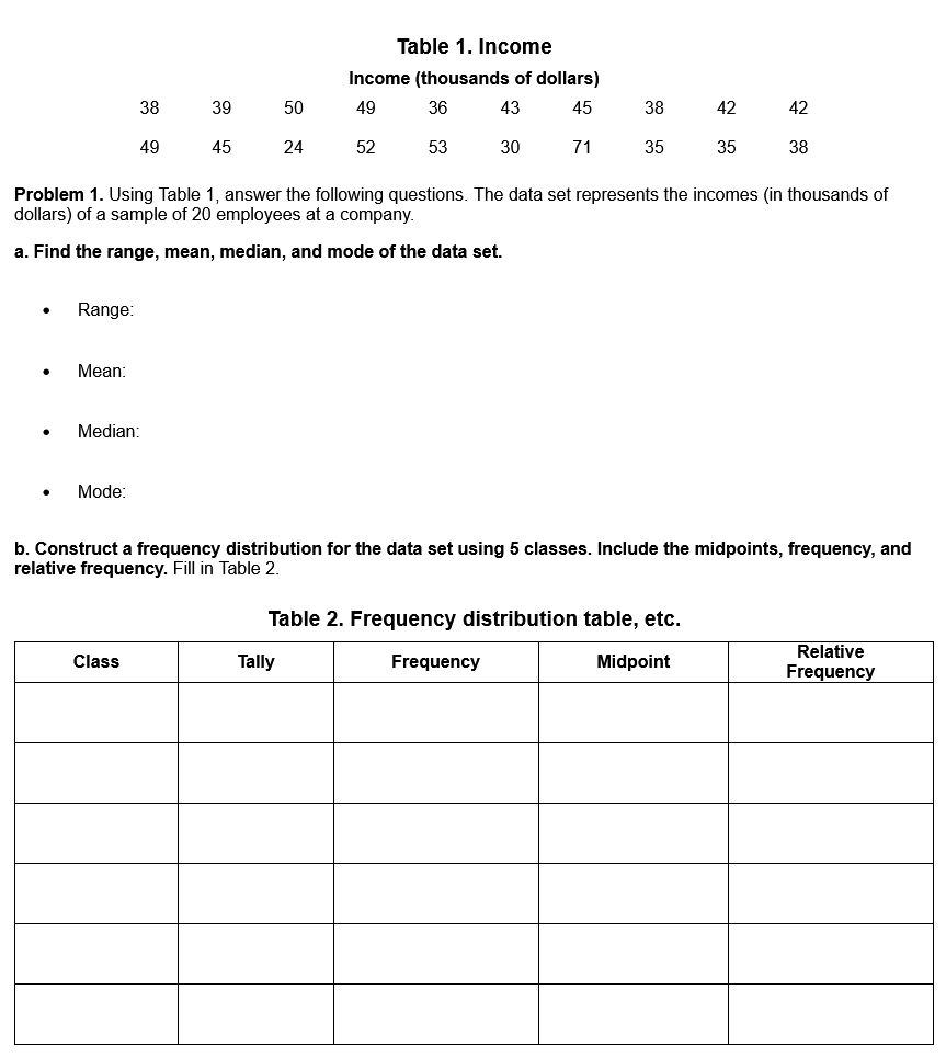 Solved Problem 1. Using Table 1, answer the following | Chegg.com