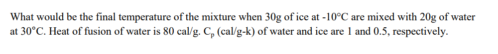 Solved What would be the final temperature of the mixture | Chegg.com