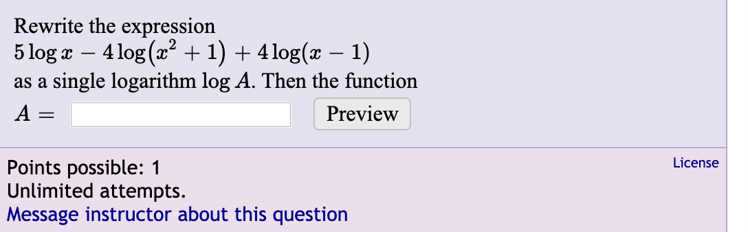 Solved Rewrite the expression 5 log x – 4 log(x2 + 1) + 4 | Chegg.com