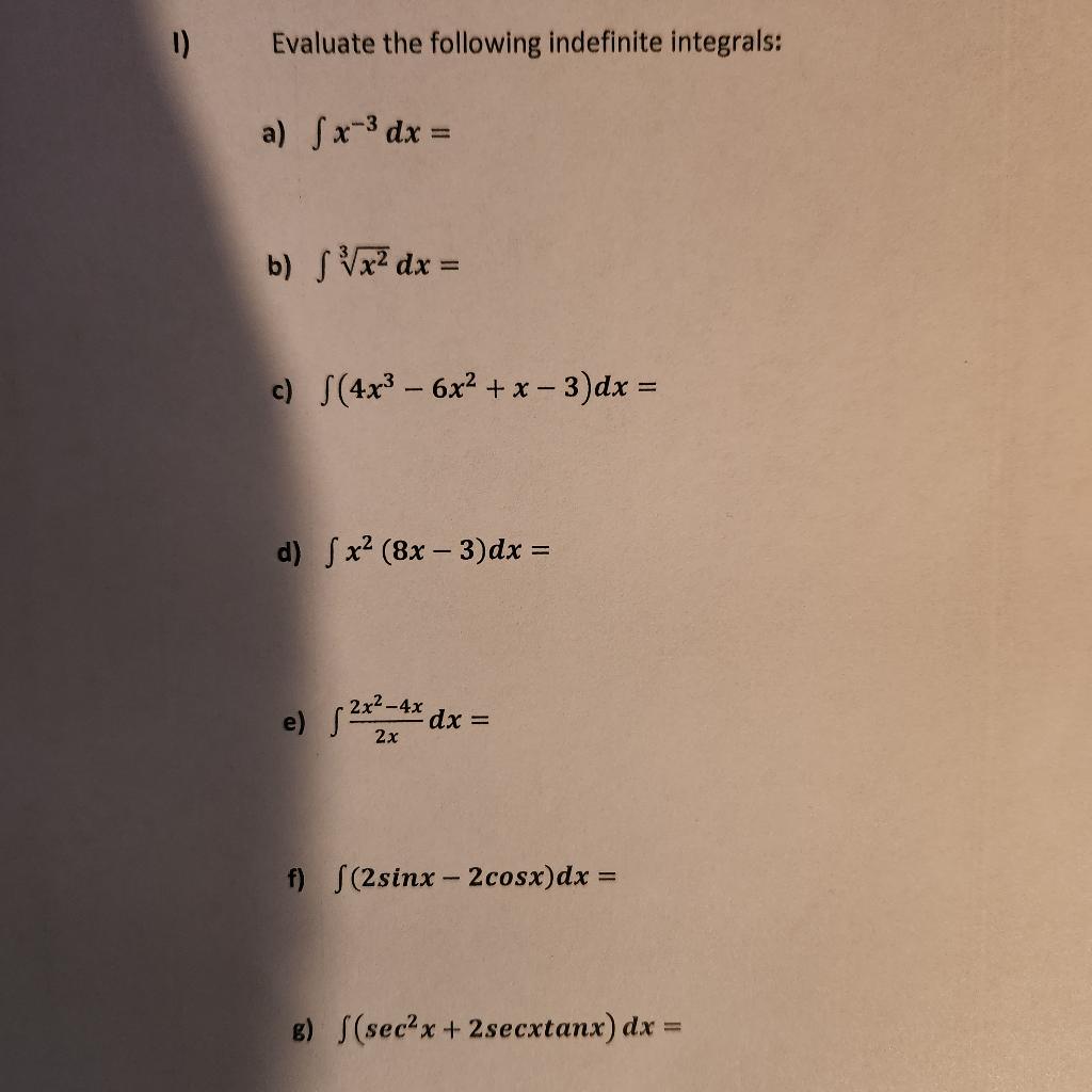Solved Evaluate the following indefinite integrals: a) | Chegg.com