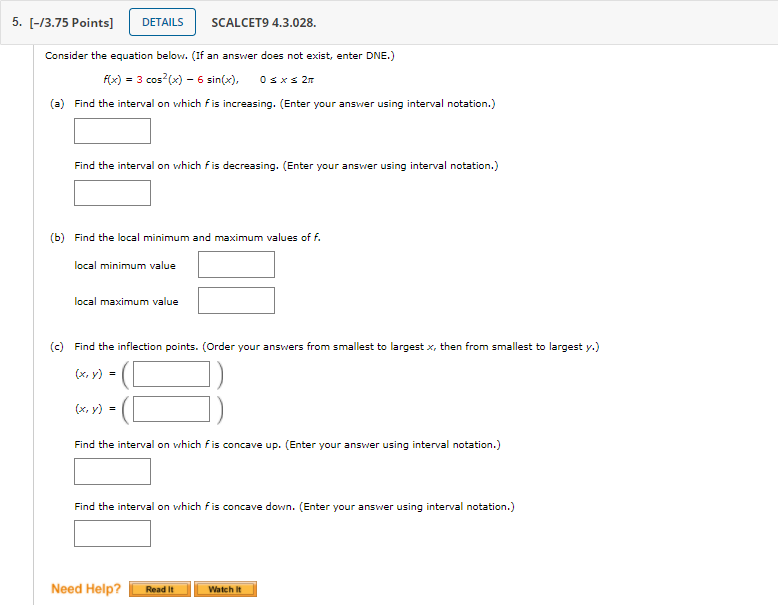Solved 4. (0/3.75 Points] DETAILS PREVIOUS ANSWERS SCALCET9 | Chegg.com