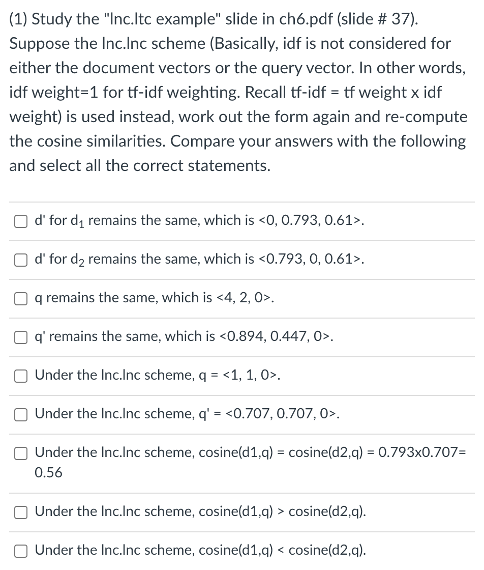 (1) Study the "Inc.ltc example" slide in ch6.pdf | Chegg.com