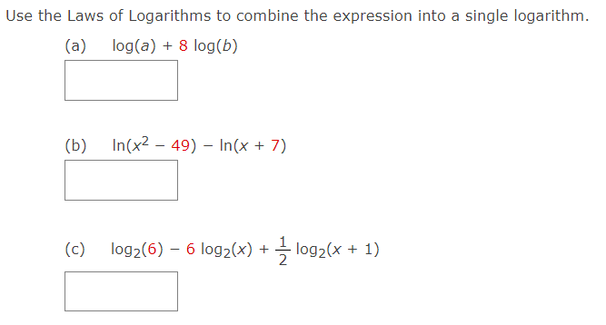 Solved Use the Laws of Logarithms to combine the expression | Chegg.com