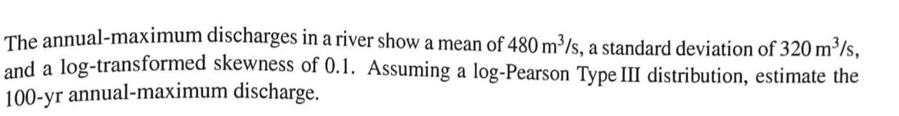 Solved The annual-maximum discharges in a river show a mean | Chegg.com