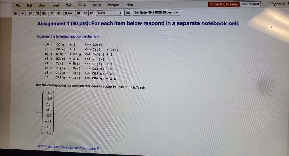 File View Insert Cell Kernel Azure Widgets Help | Chegg.com