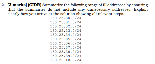 Solved 2. [3 marks) (CIDR) Summarize the following range of | Chegg.com