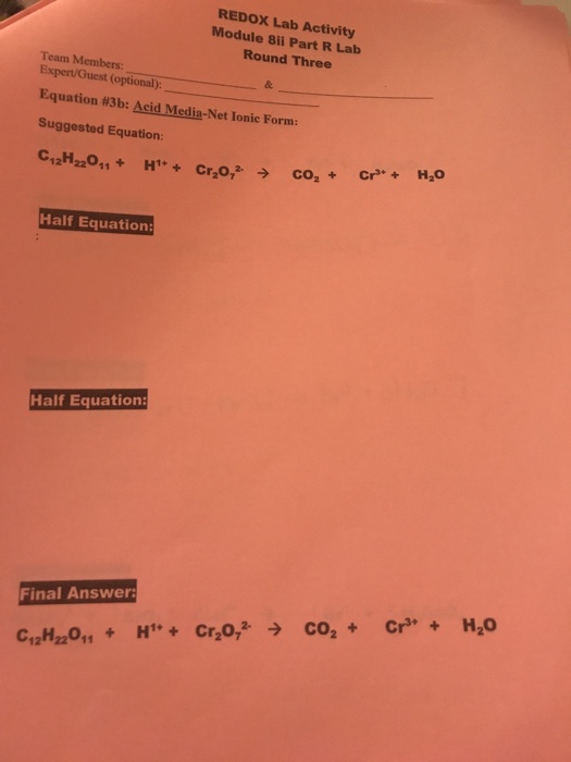 Solved REDOX Lab Activity Module 8ii Part R Lab Round Three | Chegg.com