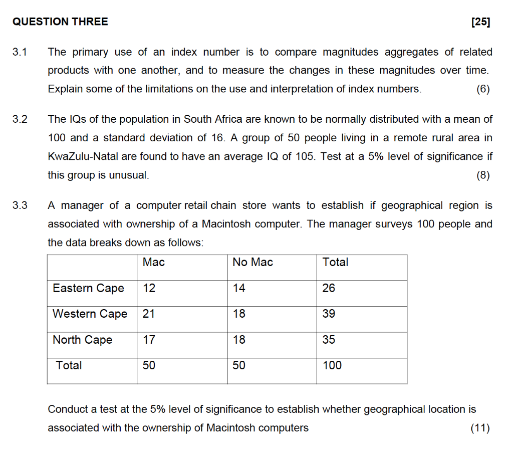 QUESTION THREE [25] 3.1 The primary use of an index | Chegg.com