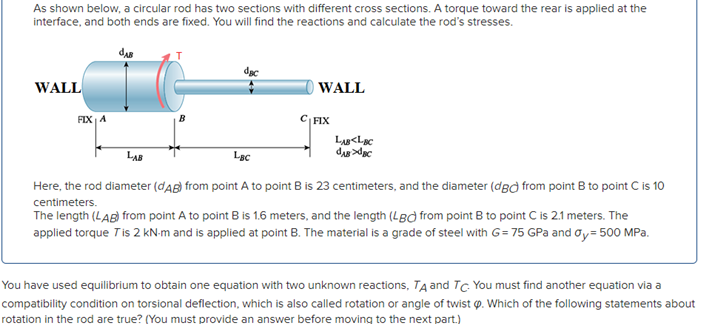 Solved As shown below, a circular rod has two sections with | Chegg.com