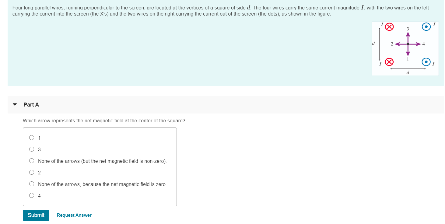 Solved Four long parallel wires, running perpendicular to | Chegg.com