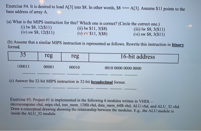 Solved Exercise #4. It is desired to load A[3] into $8. In | Chegg.com