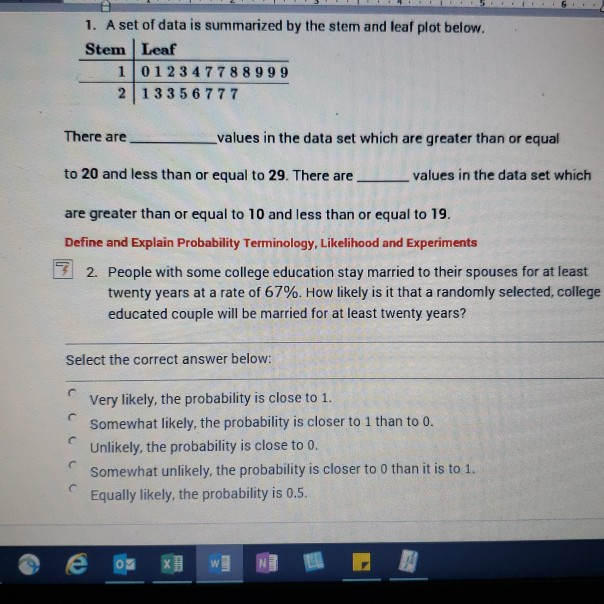 Solved 1. A set of data is summarized by the stem and leaf | Chegg.com