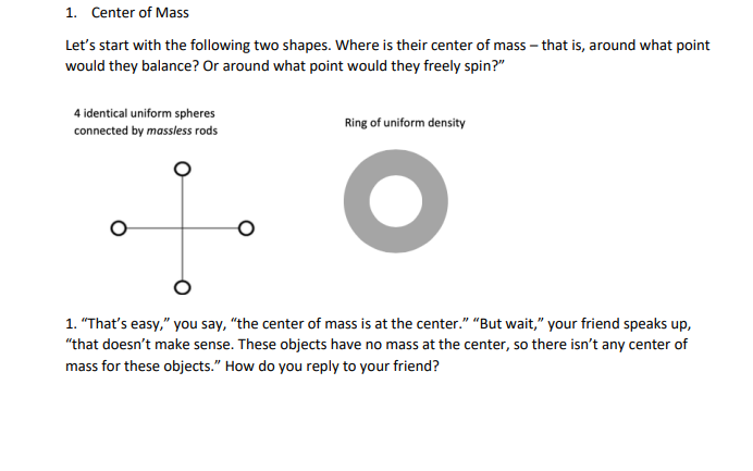 Solved 1. Center of Mass Let's start with the following two | Chegg.com