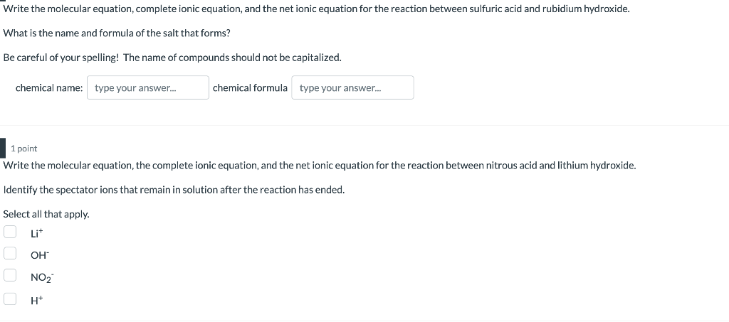 Solved Write the molecular equation, complete ionic | Chegg.com