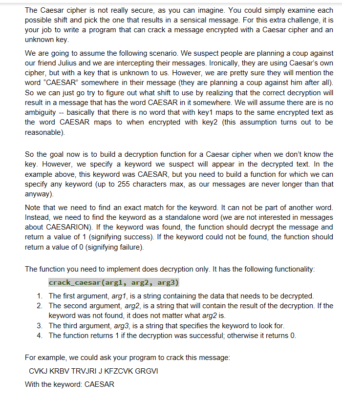 The Caesar cipher is not really secure, as you can | Chegg.com