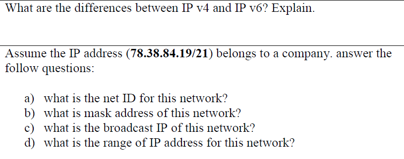 Solved What are the differences between IP v4 and IP v6? | Chegg.com