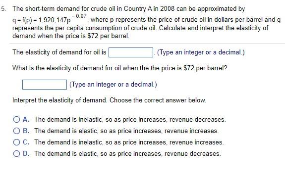 Solved The short-term demand for crude oil in Country A in | Chegg.com