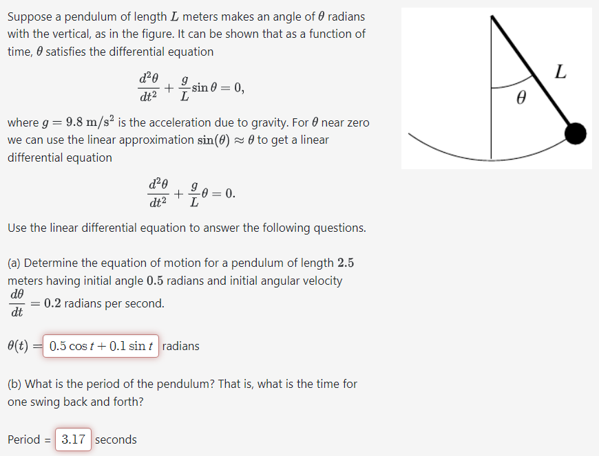 Solved Suppose a pendulum of length L meters makes an angle | Chegg.com