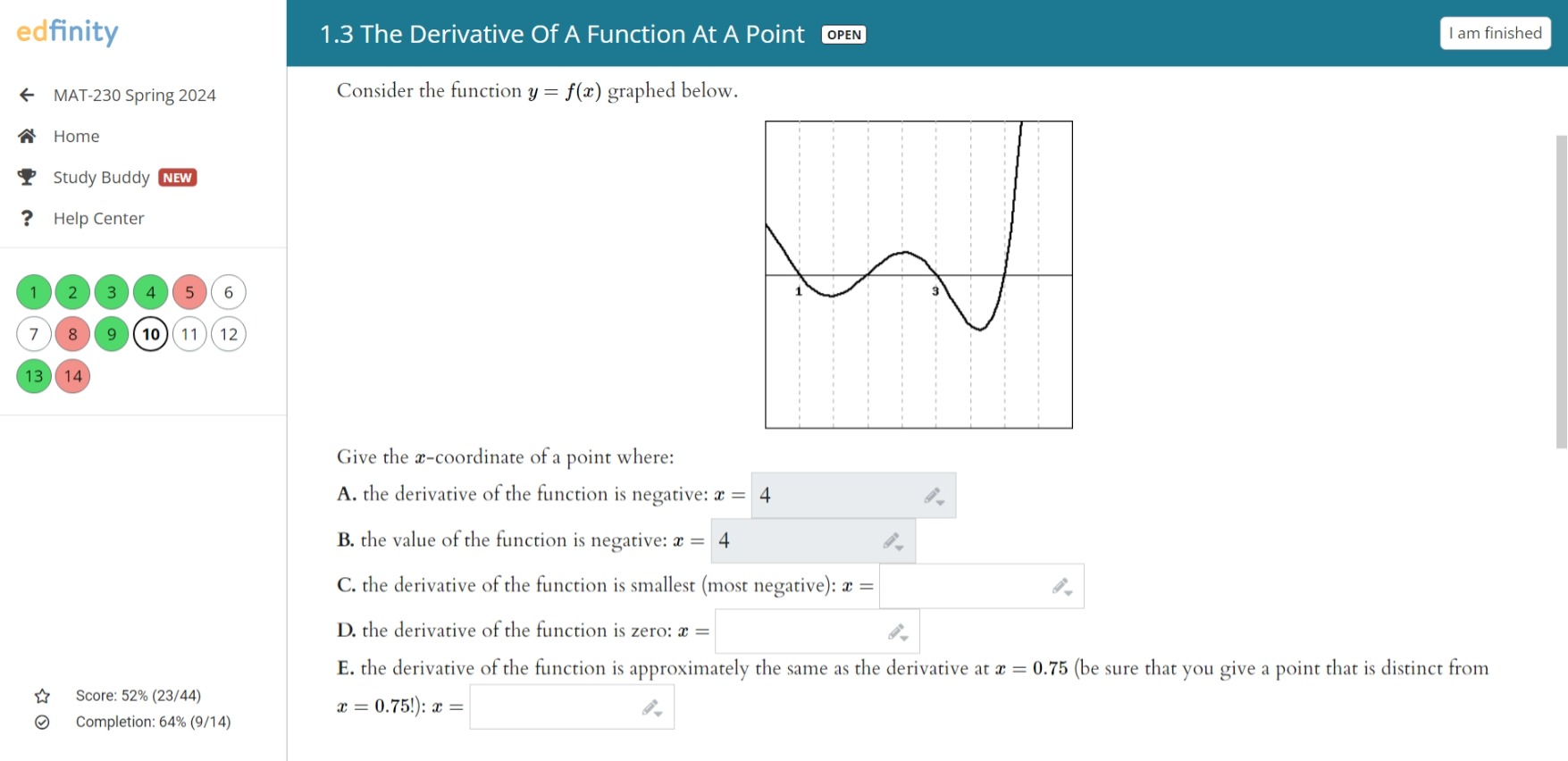 Solved Consider the function y=f(x) ﻿graphed below.Give the | Chegg.com