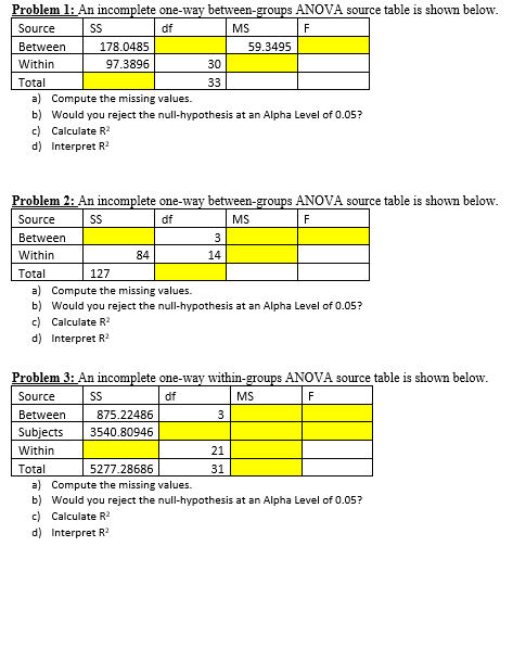 Each table is a different problem. In each table is | Chegg.com