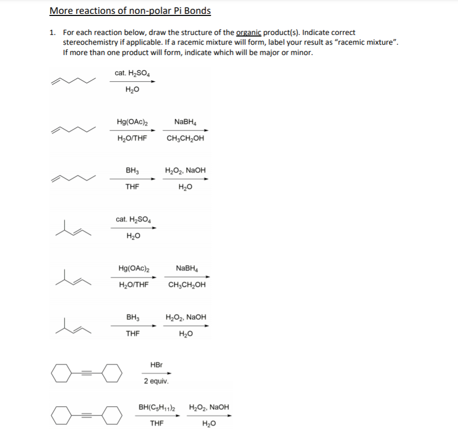 Solved More reactions of non-polar Pi Bonds 1. For each | Chegg.com