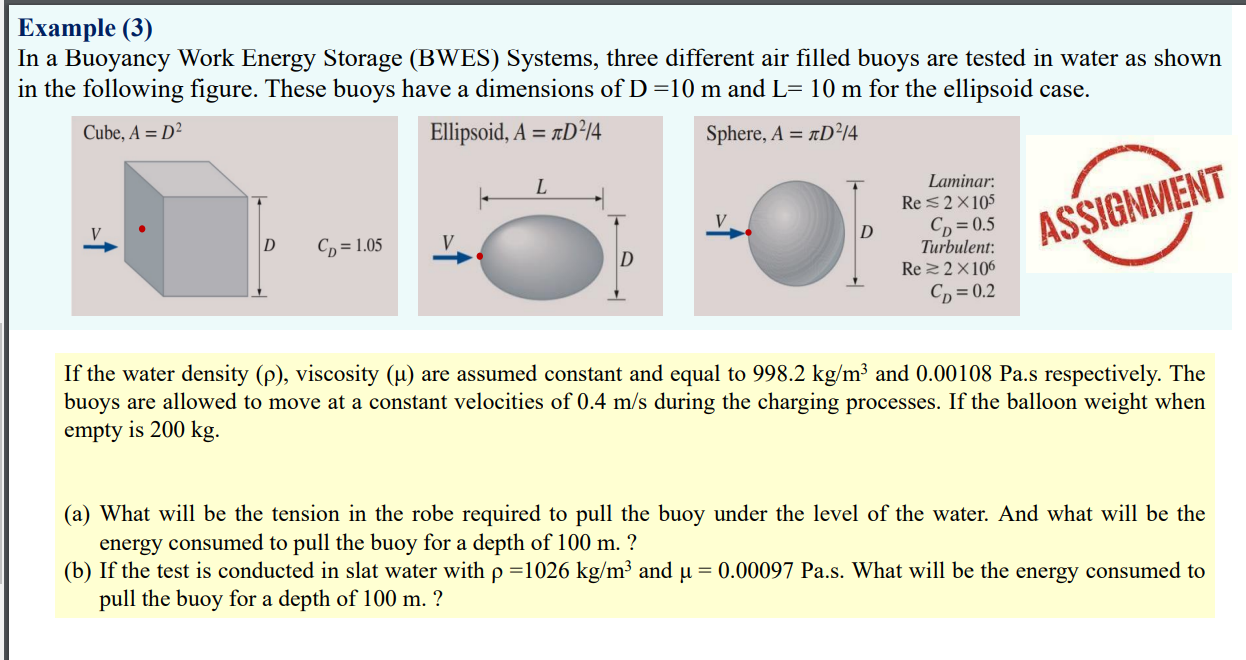 Solved Example (3) In a Buoyancy Work Energy Storage (BWES) | Chegg.com