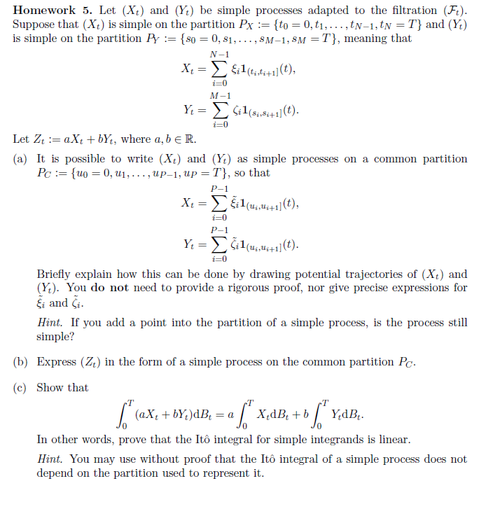 Solved Homework 5 Let Xt And Yt Be Simple Processes 