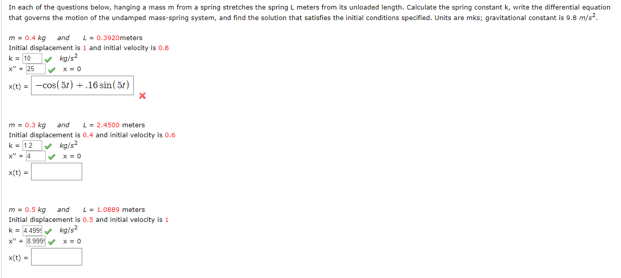 Solved In each of the questions below, hanging a mass m from | Chegg.com