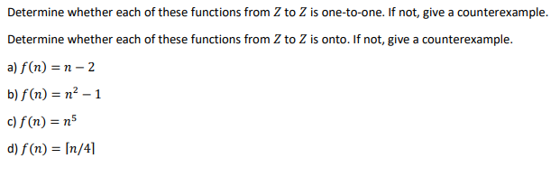 Solved Determine whether each of these functions from 2 to Z | Chegg.com