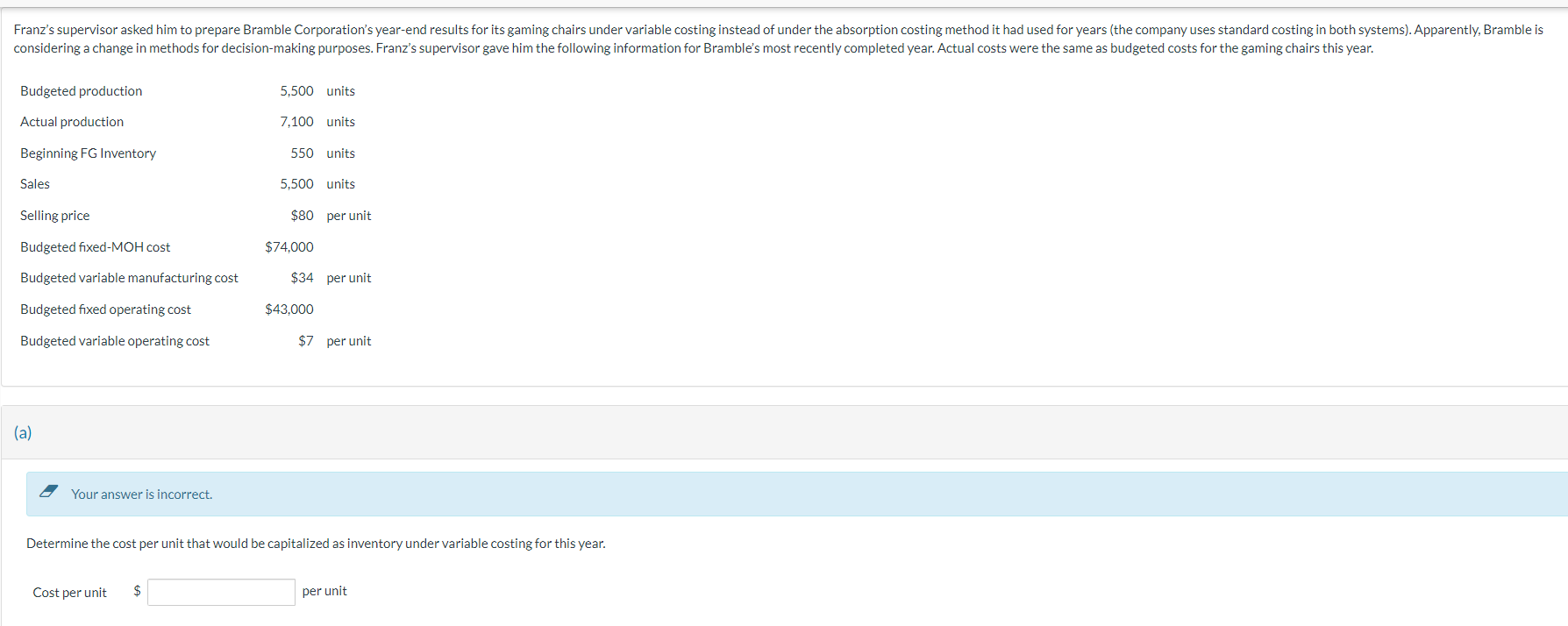 Solved (a) Your answer is incorrect. Determine the cost per | Chegg.com Solved (a) Your answer is incorrect. Determine the cost per | Chegg.com