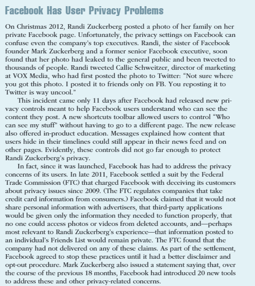 Solved Facebook Has User Privacy Problems On Christmas 2012, | Chegg.com