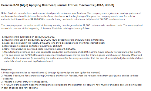 Solved Exercise 3-10 (Algo) Applying Overhead; Journal | Chegg.com