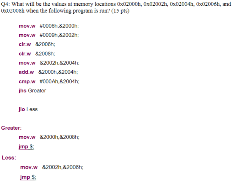 Solved Q4: What will be the values at memory locations | Chegg.com