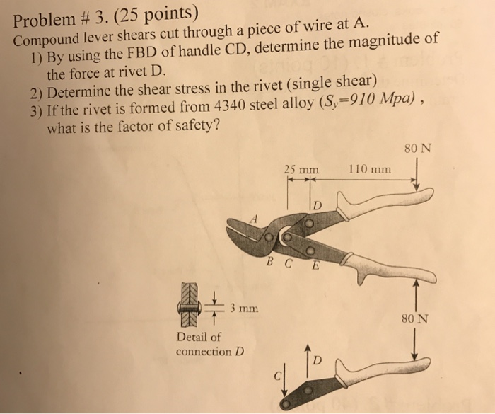 Solved Problem # 3, (25 points) Compound lever shears cut | Chegg.com
