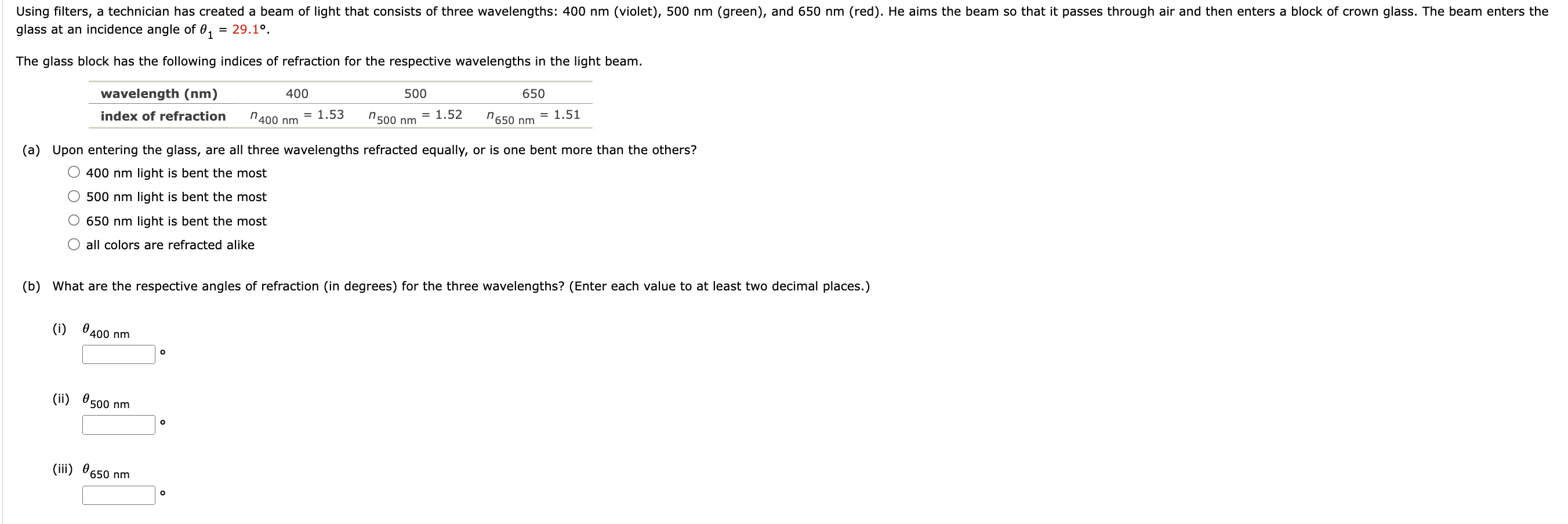 Solved glass at an incidence angle of θ1=29.1°.The glass | Chegg.com