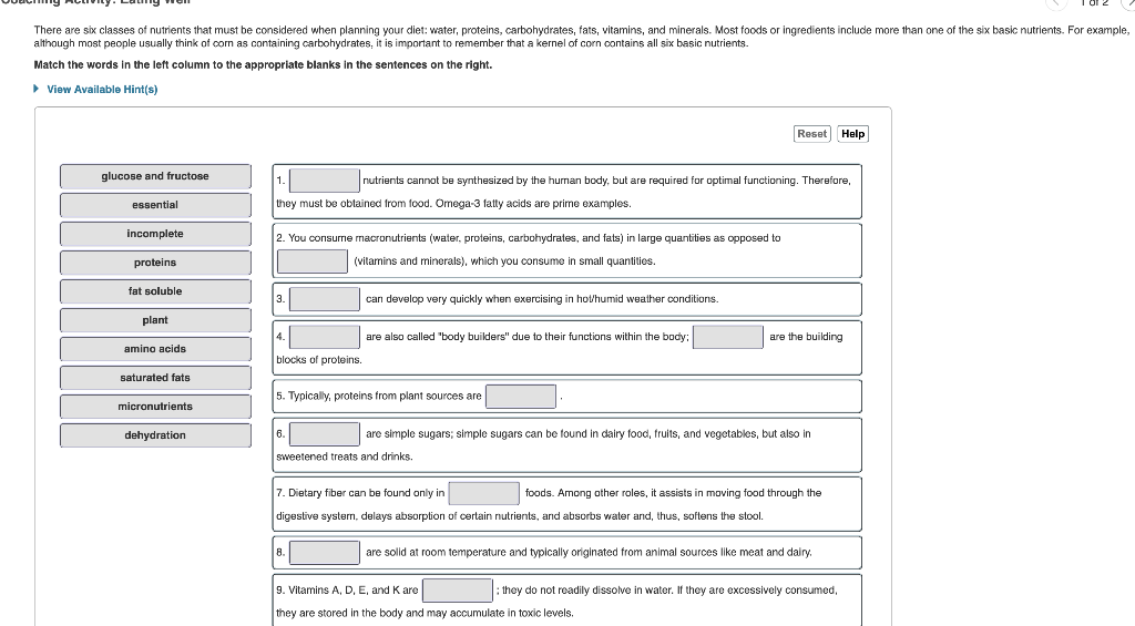 Solved There are six classes of nutrients that must be | Chegg.com