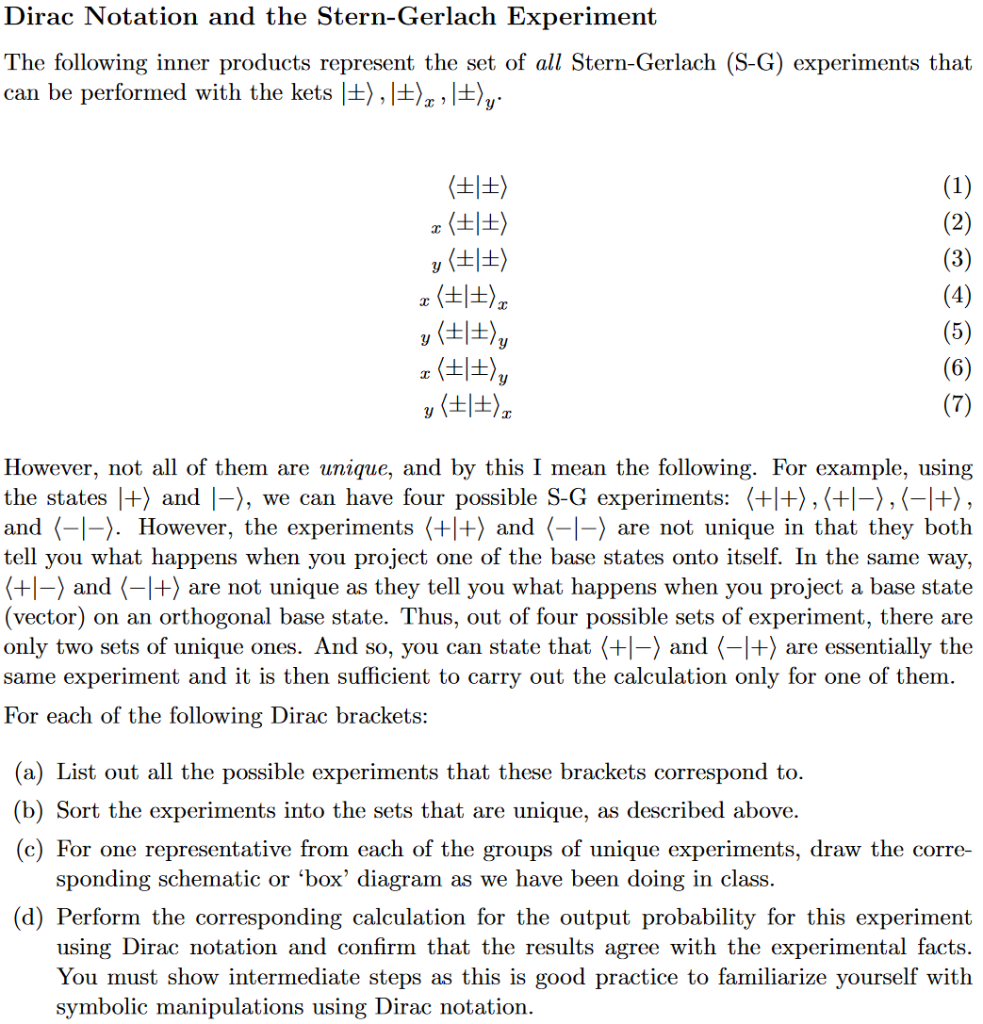 Solved Dirac Notation and the Stern-Gerlach Experiment The | Chegg.com