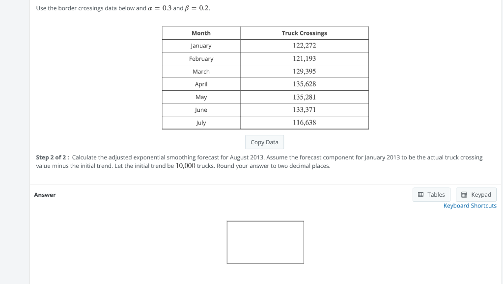 Solved Use the border crossings data below and α=0.3 and | Chegg.com