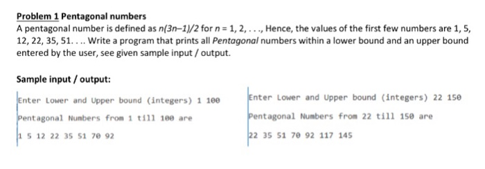 Solved Problem 1 Pentagonal numbers A pentagonal number is | Chegg.com