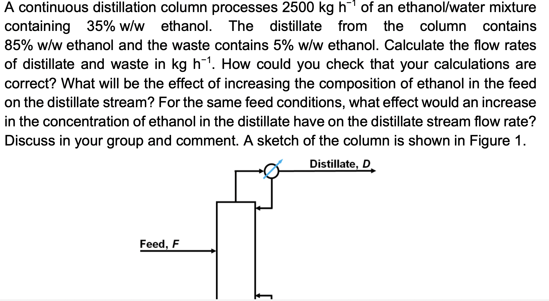 Solved A Continuous Distillation Column Processes 2500 Kg