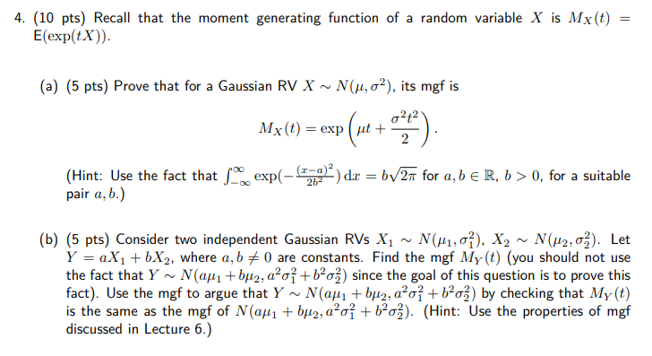 Solved (10 pts) Recall that the moment generating function | Chegg.com
