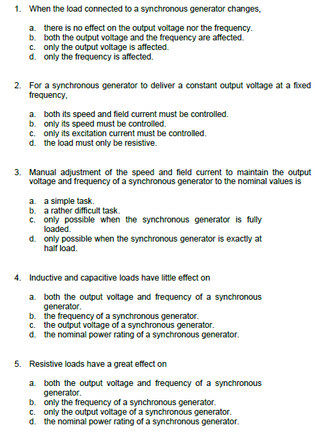 Solved 1. When the load connected to a synchronous generator | Chegg.com