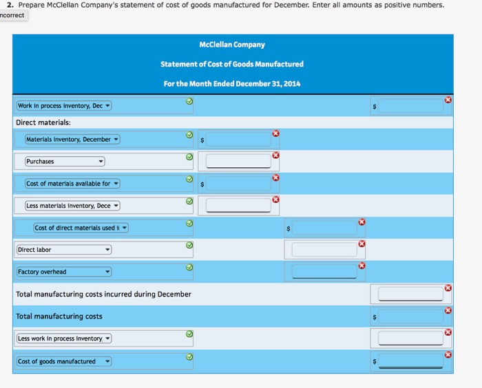 Solved Manufacturing Income Statement, Statement of Cost of | Chegg.com