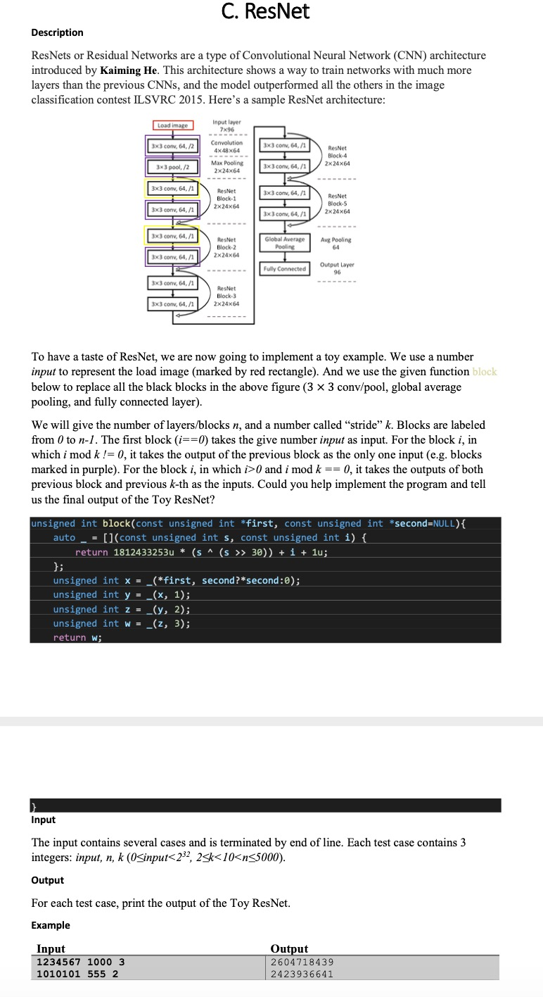 C. ResNet Description ResNets or Residual Networks | Chegg.com