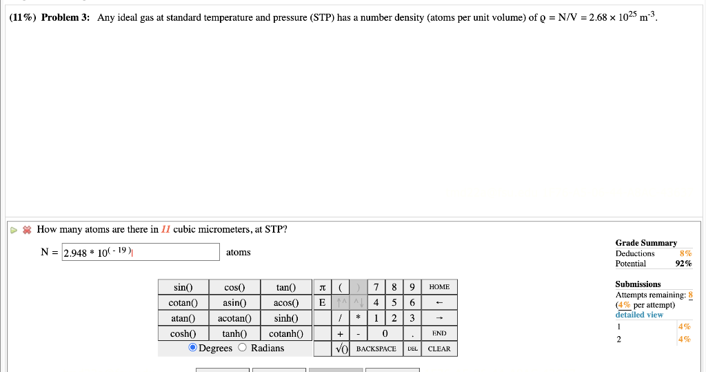 Solved 11\%) Problem 3: Any ideal gas at standard | Chegg.com