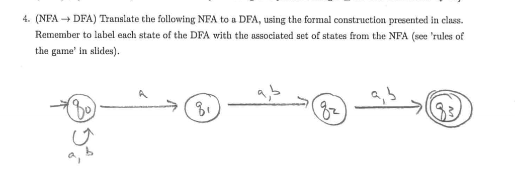 Solved 4. (NFADFA) Translate the following NFA to a DFA, | Chegg.com