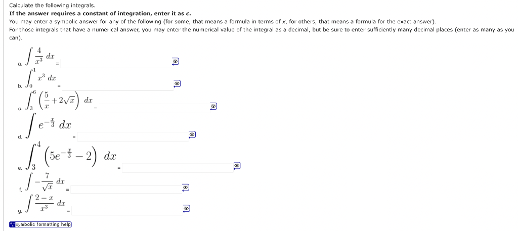 Solved Calculate the following integrals. If the answer | Chegg.com