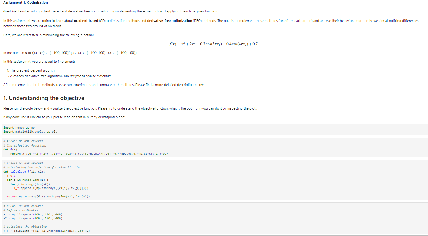 Assignment 1: Optimization Goal: Get familiar with | Chegg.com