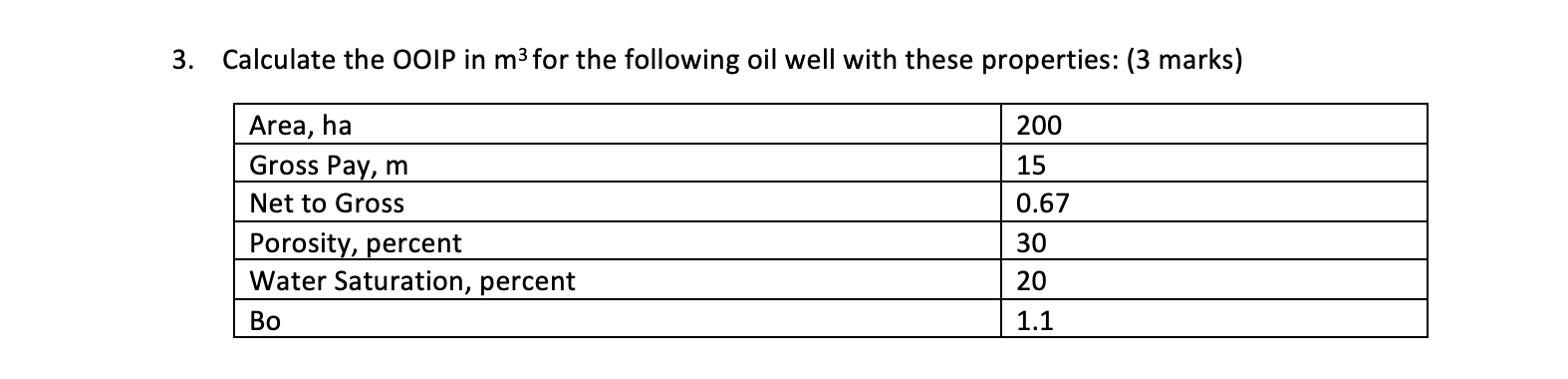 Solved Calculate the OOIP in m3 for the following oil well | Chegg.com